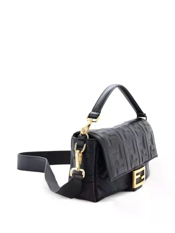 Fendi Baguette Nm Bag Zucca Embossed Leather Medium Crossbody Bag