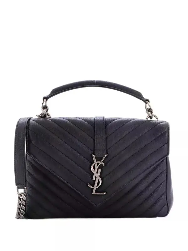 Saint Laurent Classic Monogram College Bag Matelasse Chevron Leather Medium Crossbody Bag - Black