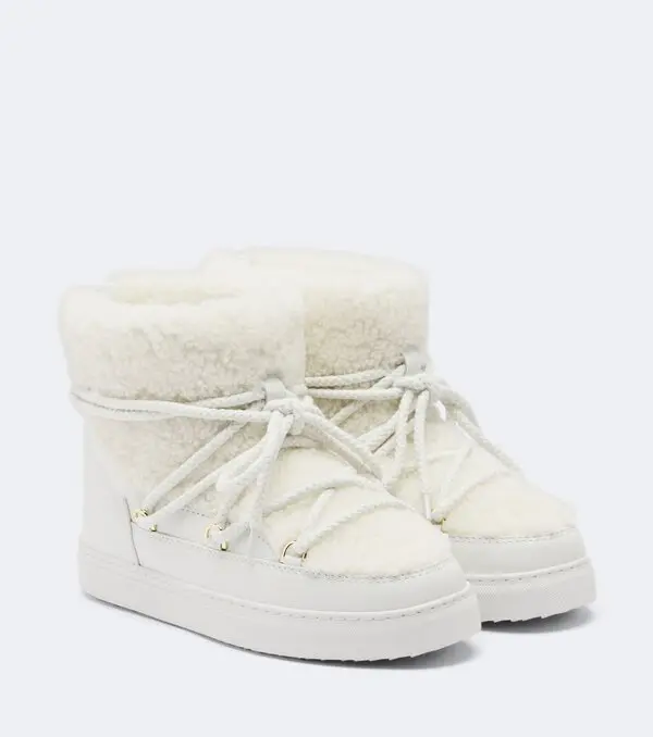 Inuikii Curly Shearling And Leather Snow Boots - White
