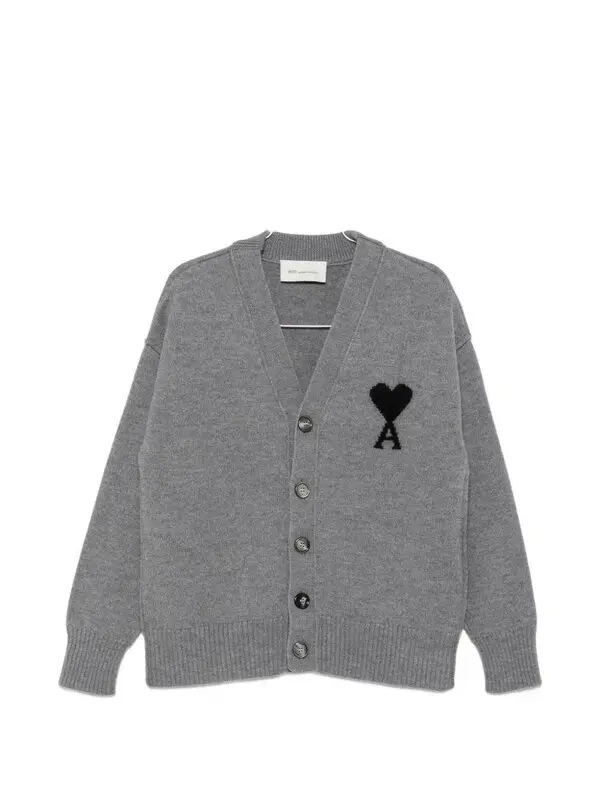 AMI Paris V-neck Cardigan - Grey