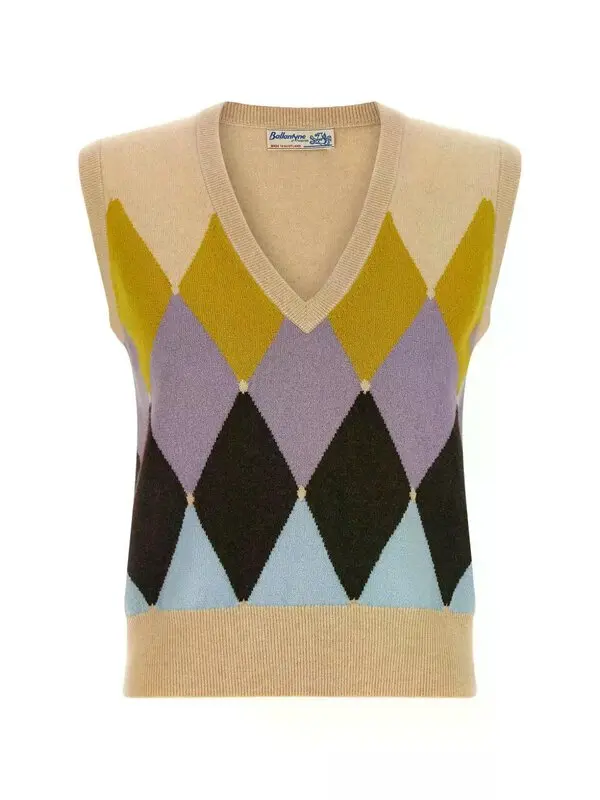 BALLANTYNE Diamond Argyle V-neck Jumper