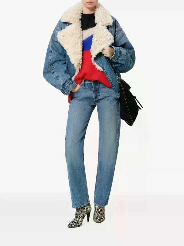 Isabel Marant Étoile Valineo Denim Jacket With Curly Faux-fur Collar - Blue