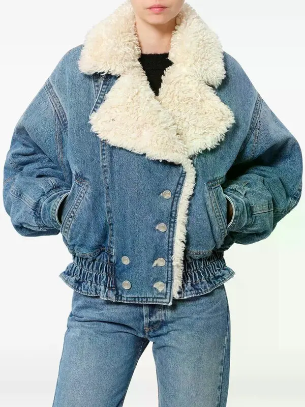 Isabel Marant Étoile Valineo Denim Jacket With Curly Faux-fur Collar - Blue