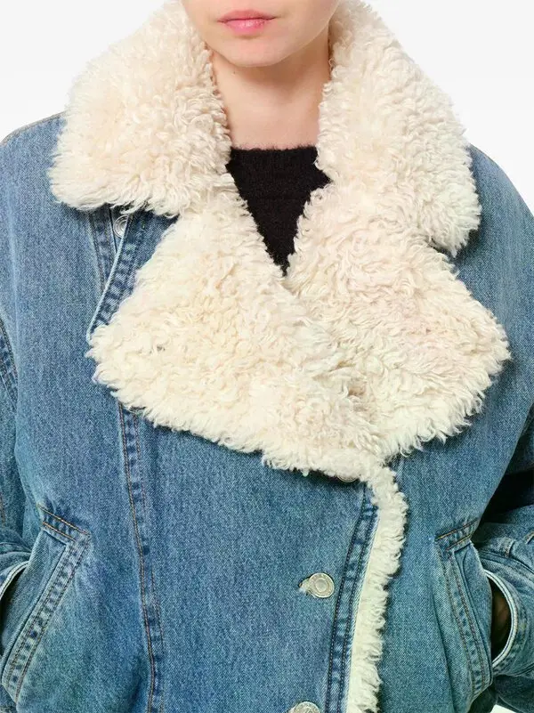 Isabel Marant Étoile Valineo Denim Jacket With Curly Faux-fur Collar - Blue