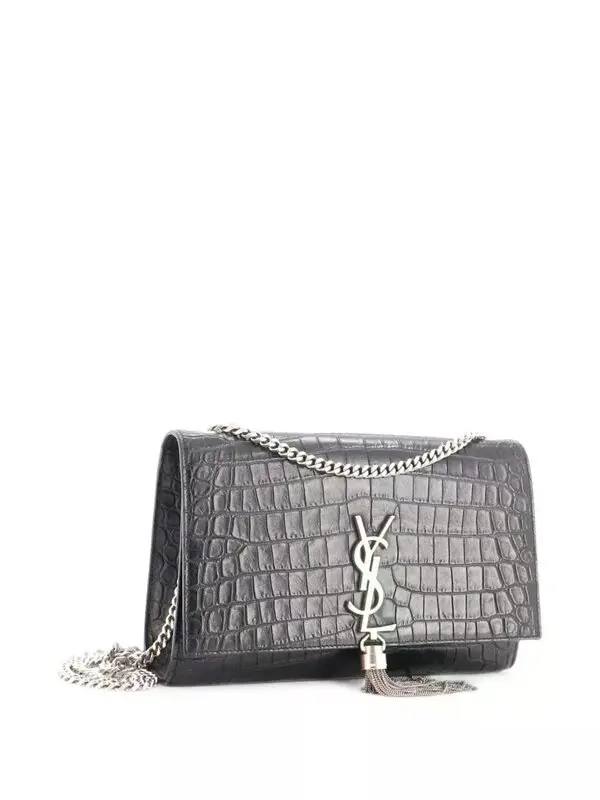 Saint Laurent Classic Monogram Tassel Crocodile Embossed Leather Medium Crossbody Bag