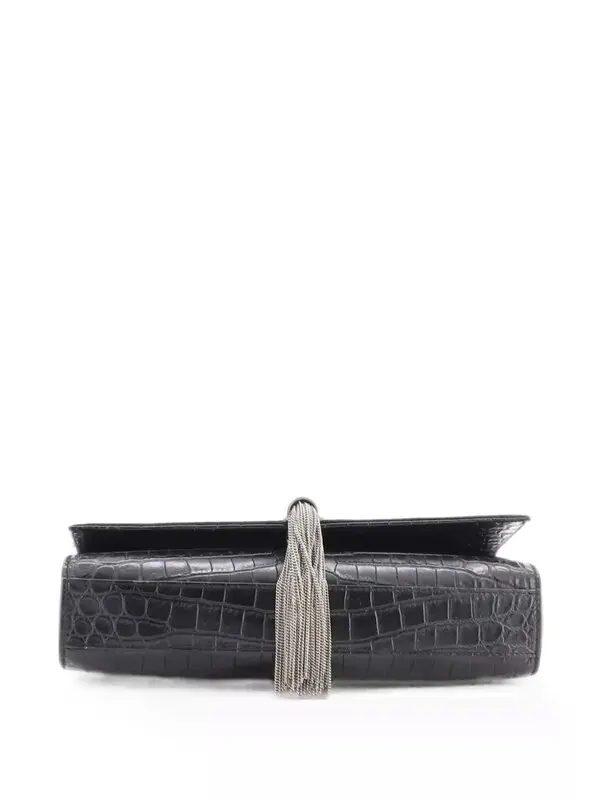 Saint Laurent Classic Monogram Tassel Crocodile Embossed Leather Medium Crossbody Bag