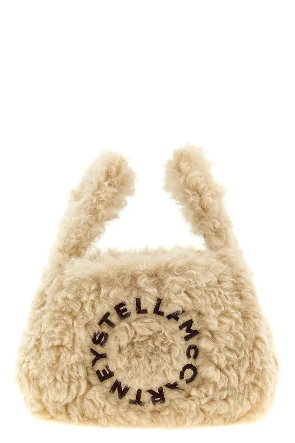 Stella McCartney Shearling Logo Shoulder Bag - Beige