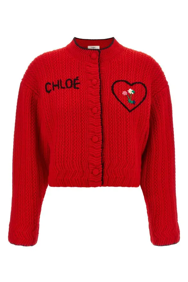 Chloé Embroidery Cardigan - Red