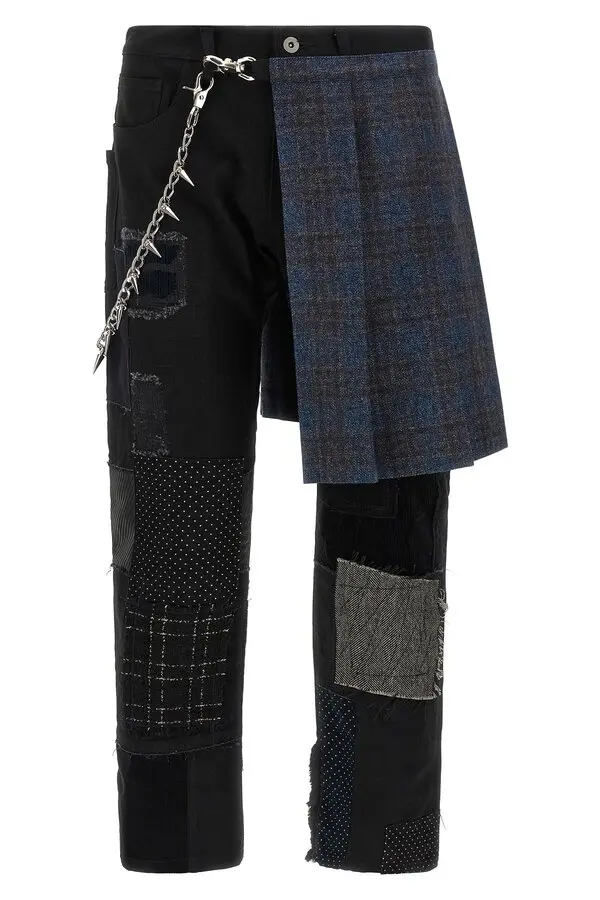 Junya Watanabe Patchwork Jeans With Kilt - Black
