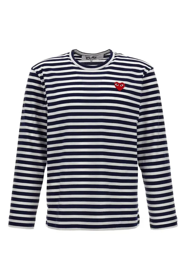 Play Comme Des Garcon Logo Patch Stripes T-shirt