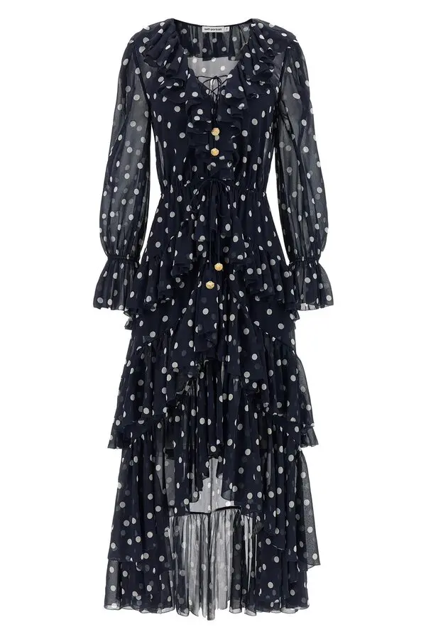 SELF-PORTRAIT Polka Dot Georgette Ruffle Maxi' Dress