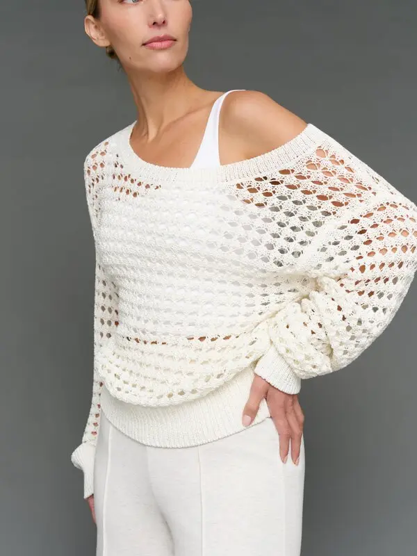 Carbon38 Wide Neck Open Knit Sweater - White