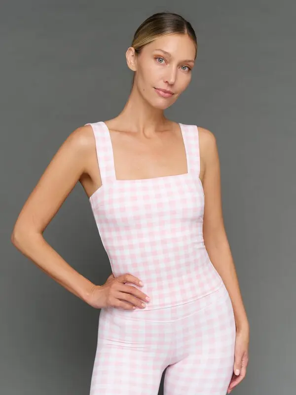 Carbon38 Gingham Square Neck Tank In Melt - Pink Gingham