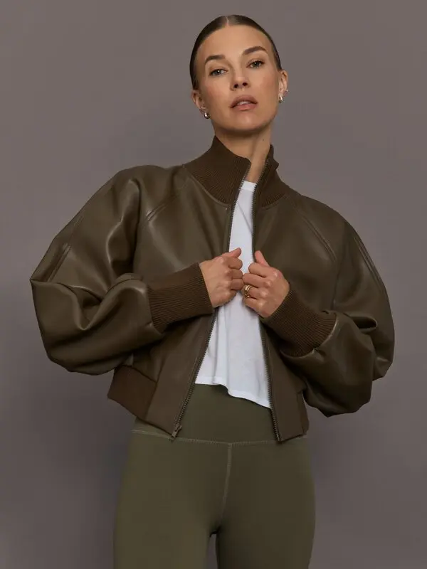 Norma Kamali Cropped Turtle Bomber Jacket - Bark