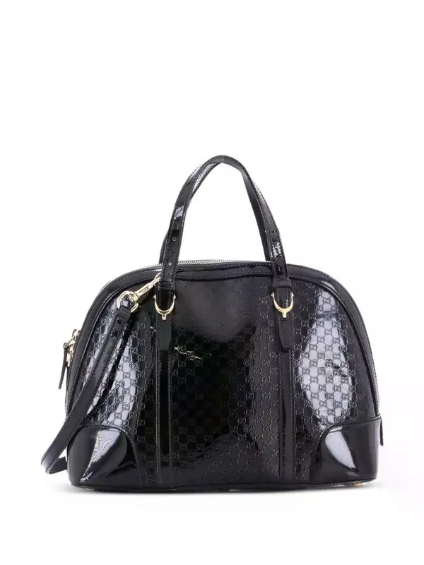 Gucci Nice Top Handle Bag Microguccissima Patent Small Satchel - Black