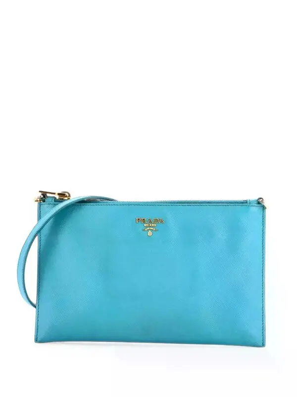 Prada Zip Flat Shoulder Bag Saffiano Leather Small Clutch Bag