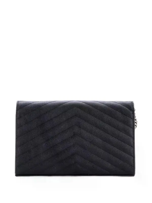 Saint Laurent Classic Monogram Wallet On Chain Matelasse Chevron Leather Medium Crossbody Bag - Black