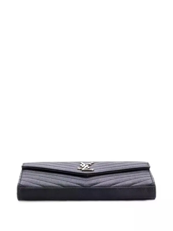 Saint Laurent Classic Monogram Wallet On Chain Matelasse Chevron Leather Medium Crossbody Bag - Black