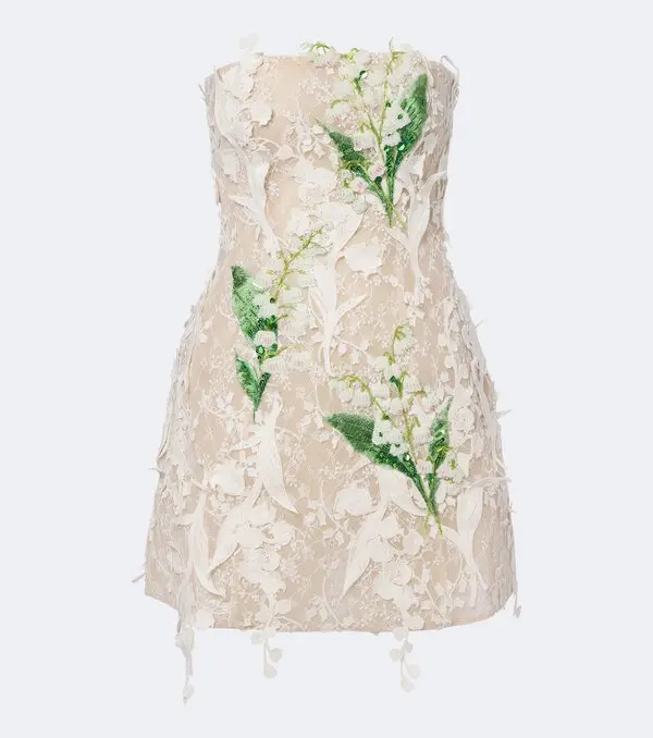 LEO LIN Roselle Embellished Lace Bustier Dress - White