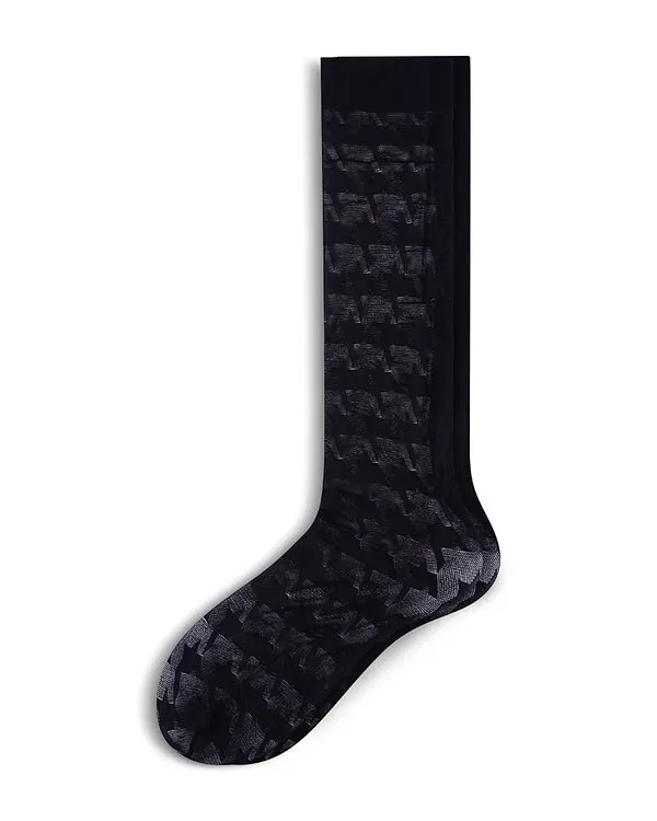 Hue Bold Houndstooth Knee High Socks - Black