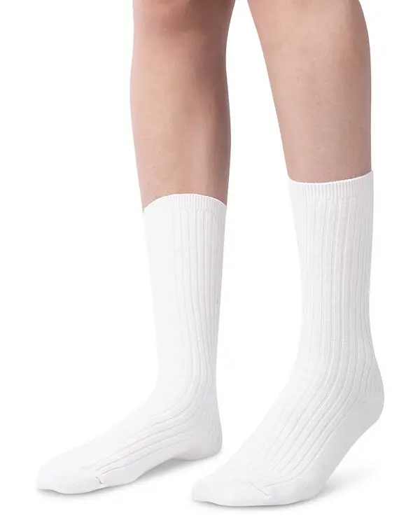 Hue Cotton Stretch Blend Rib Classic Crew Socks - Ivory