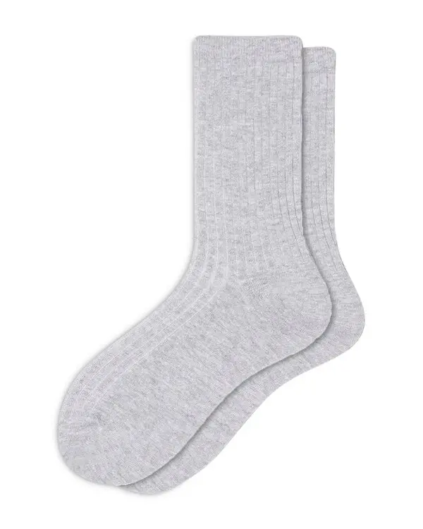 Hue Cotton Stretch Blend Rib Classic Crew Socks - Light Grey Heather