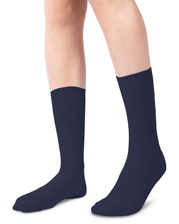 Hue Cotton Stretch Blend Rib Classic Crew Socks - Navy