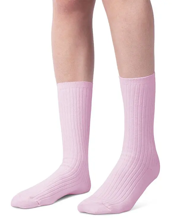Hue Cotton Stretch Blend Rib Classic Crew Socks - Pink