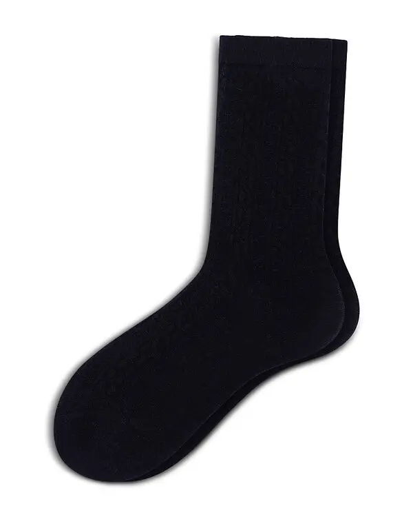 Hue Ribbed Cable Crew Socks - Black