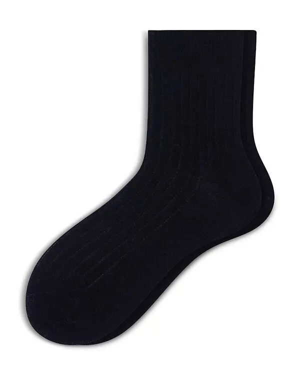 Hue Ribbed Cropped Crew Socks - Black