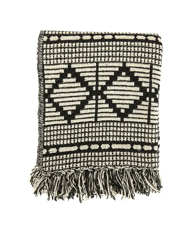 OLIVE GROVE Soft Cotton Blend Throw With Diamond Pattern