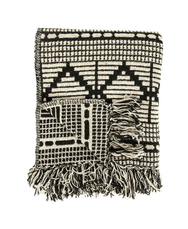 OLIVE GROVE Soft Cotton Blend Throw With Diamond Pattern