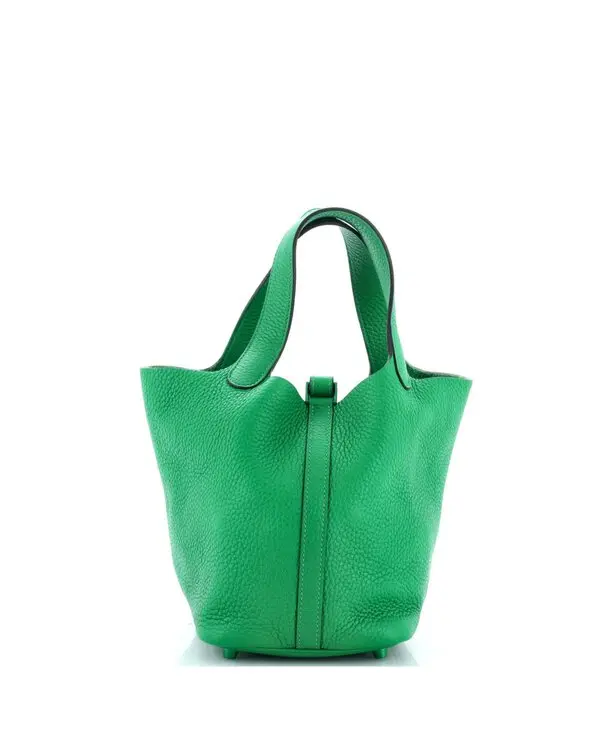 Hermès Pm Monochrome Picotin Lock Bag Clemence - Green