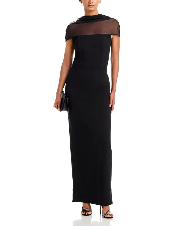 Aqua Shirred Mock Neck Scuba Crepe Dress Exclusive