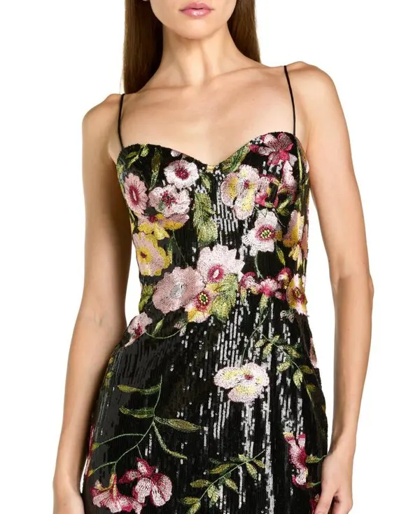 Mac Duggal Petite Sleeveless Bustier Floral Applique Gown