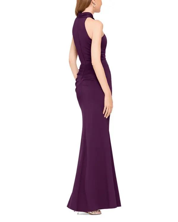 Aqua Knot Neck Pleated Waist Gown Exclusive - Plum