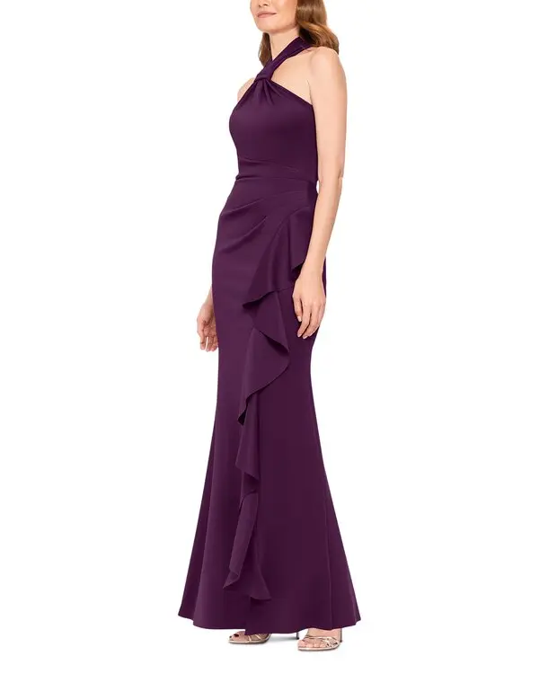 Aqua Knot Neck Pleated Waist Gown Exclusive - Plum