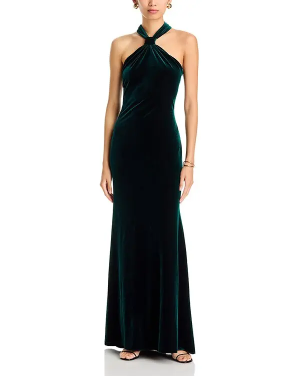 Aqua Velvet Knot Neck Sheath Dress Exclusive - Hunter
