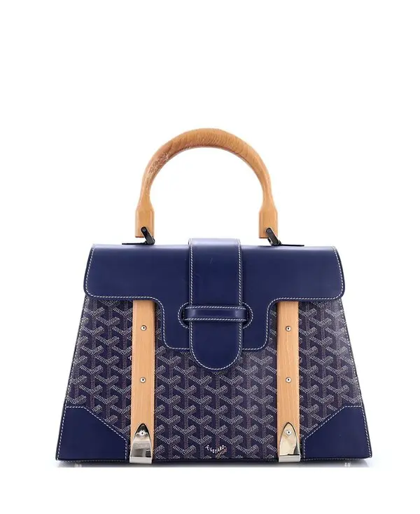 Goyard Mm Saigon Top Handle Bag Coated Canvas With Leather - Blue