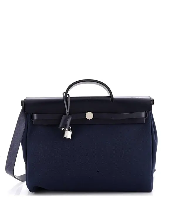 Hermès 39 Herbag Zip Leather And Toile - Blue
