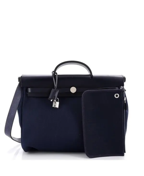 Hermès 39 Herbag Zip Leather And Toile - Blue