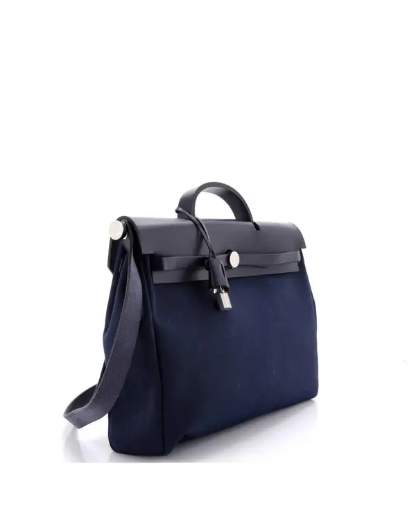 Hermès 39 Herbag Zip Leather And Toile - Blue