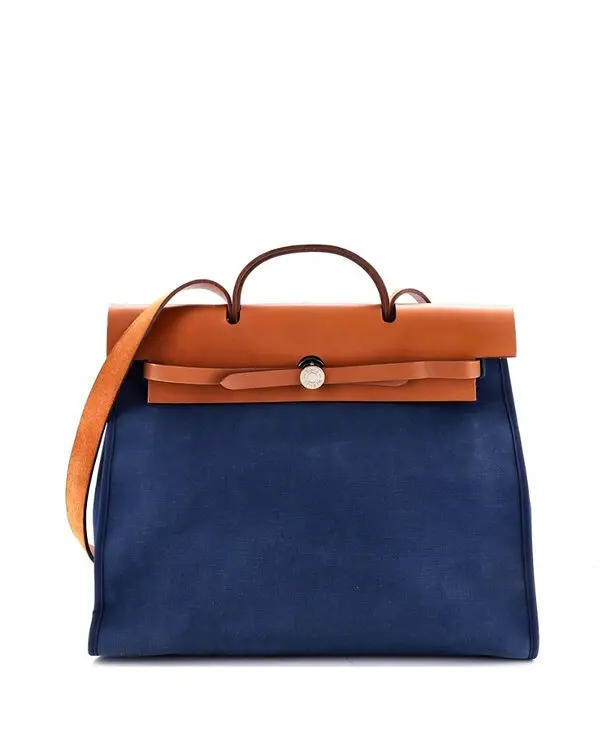 Hermès 39 Herbag Zip Leather And Toile - Blue
