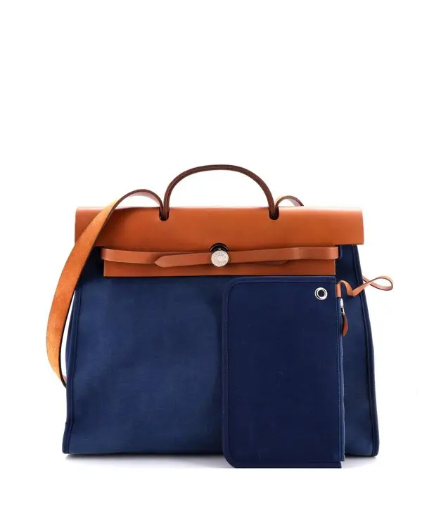 Hermès 39 Herbag Zip Leather And Toile - Blue