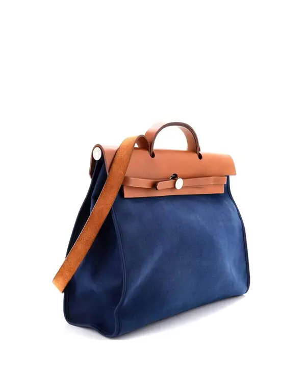 Hermès 39 Herbag Zip Leather And Toile - Blue