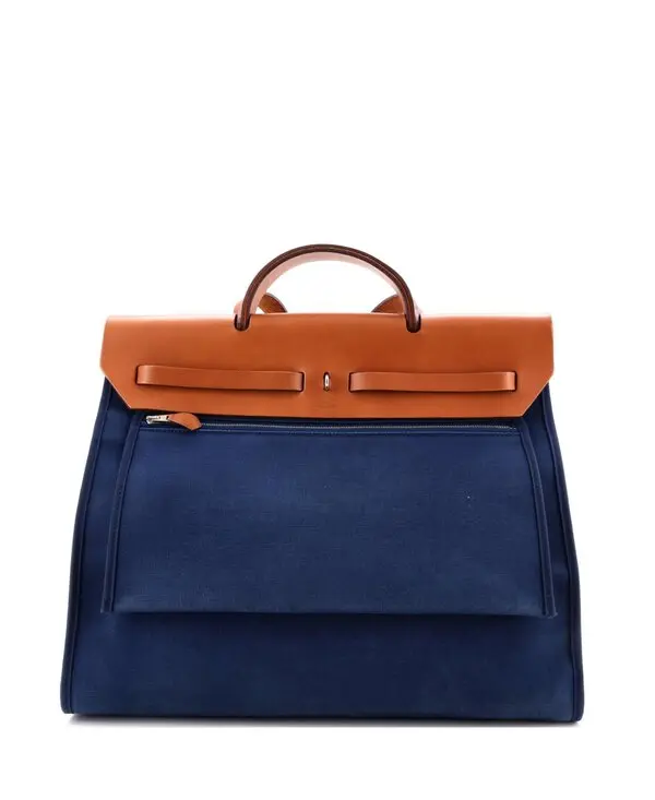 Hermès 39 Herbag Zip Leather And Toile - Blue