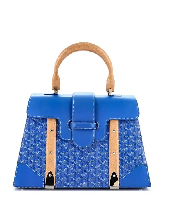 Goyard Mm Saigon Top Handle Bag Coated Canvas With Leather - Blue