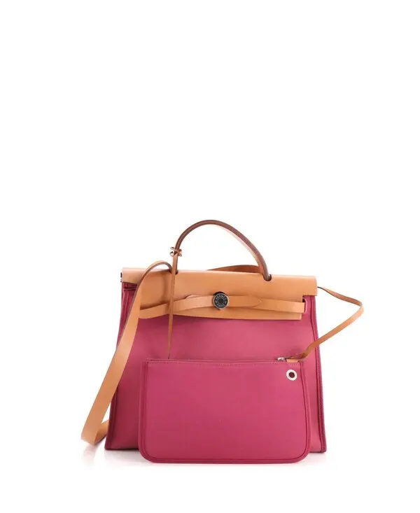 Hermès 31 Herbag Zip Leather And Toile - Pink