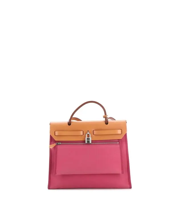 Hermès 31 Herbag Zip Leather And Toile - Pink