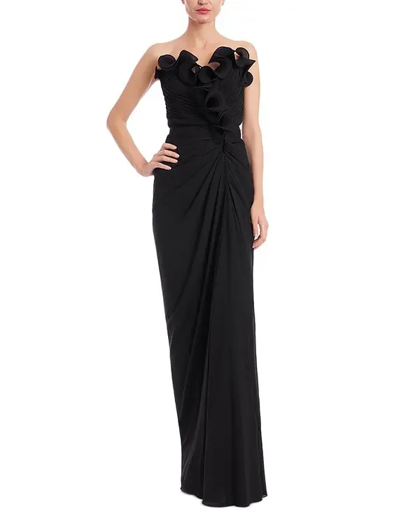 Badgley Mischka Floral Embellished Velvet Evening Gown - Black